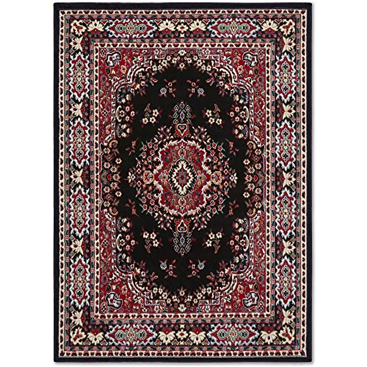Home Dynamix Premium Sakarya Traditional Medallion Border Area Rug, Black, 7'8"x10'7" Rectangle