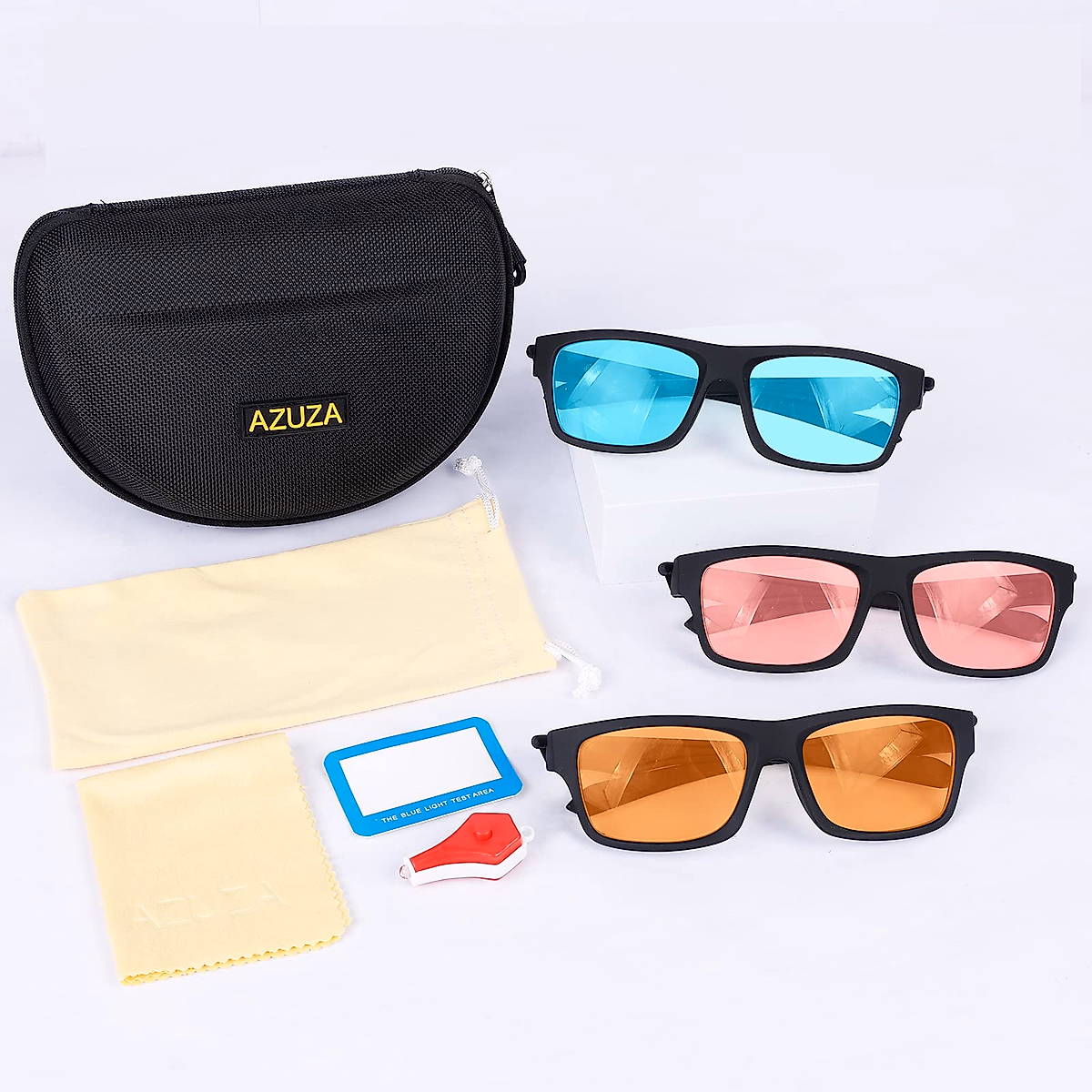 azuza 3 Pack 99.99% Professional Gaming Blue Light Blocking Glasses Ultimate Protection | Anti Glare Anti-Fatigue (3 Pack # Alfa)