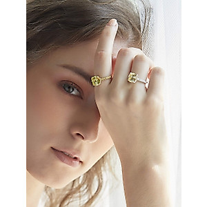 Anthia Jewelry Womens Sterling Silver High Shine Polish Finish Sparkling Cubic Zirconia Multi Gemstone Big Gem Cushion Cut Comfy Fit Fashion Jewelry Accessory Elegant Gorgeous Ring, Yellow, Size 8