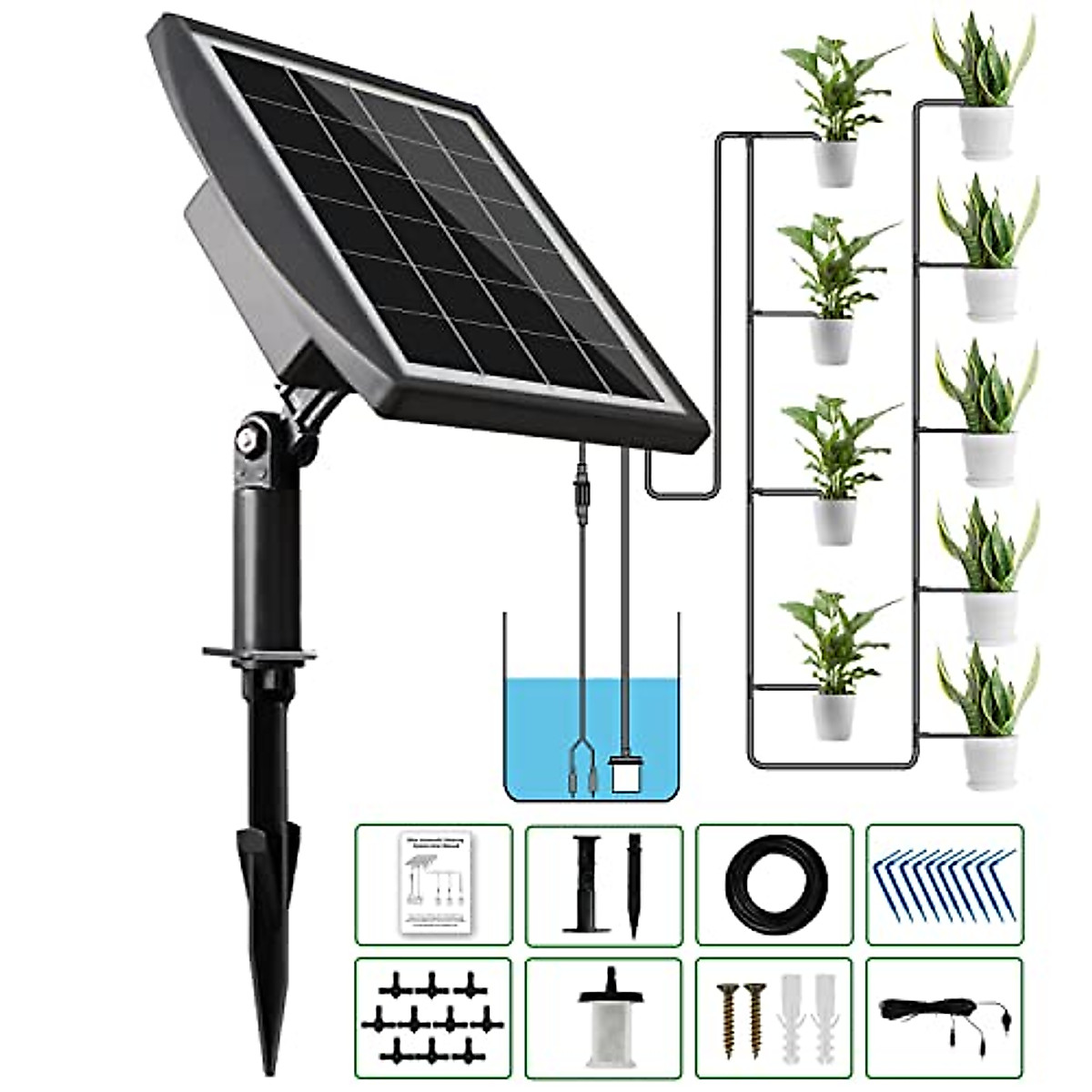 Drip Irrigation Kit - Solar Automatic Plant Self Watering Devices, JIYANG Solar Powered Auto Easy DIY Watering System Supported 15Pots, 6Timing Modes for Plants on The Balcony, in The Plant Bed, and Green House