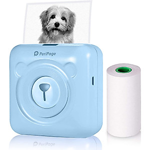PeriPage Mini Printer, Portable Sticker Bluetooth Printer for Printing Student Notes, Journal, Memo, Mobile Printer, Pocket Printer, Received Printer with USB Cable, Supports Android iOS Windows-Blue