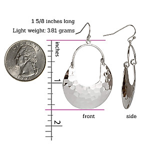 SPUNKYsoul Crescent Hammered Silver Bucket Earrings in Gold or Silver for Women (Silver)
