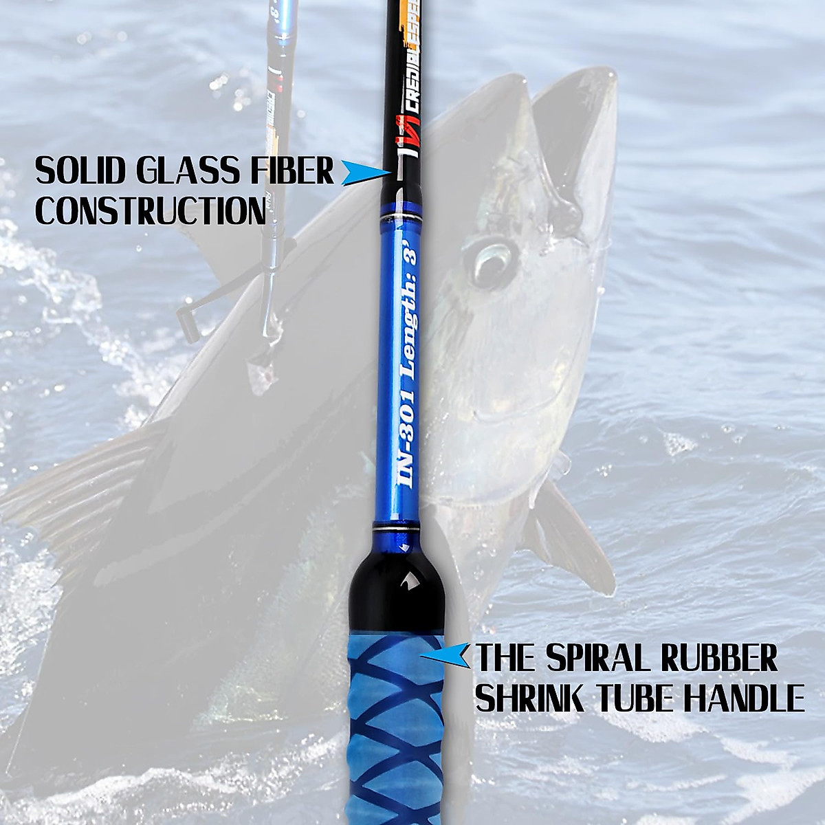 Fiblink Fishing Gaff Portable Fish Gaff with Stainless Steel Fishing Hook,Non-Slip Grip Handle and Fiberglass Shaft for Saltwater Offshore 3'/5'/6' (Length: 5')