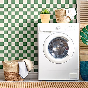 Drydiet Retro Checkerboard Peel and Stick Wallpaper 70s Checkered Wallpaper Checkered Removable Wall Paper Decorative Checkered Decor for Bathroom Cabinet(Green,9.8' X 15.75'')