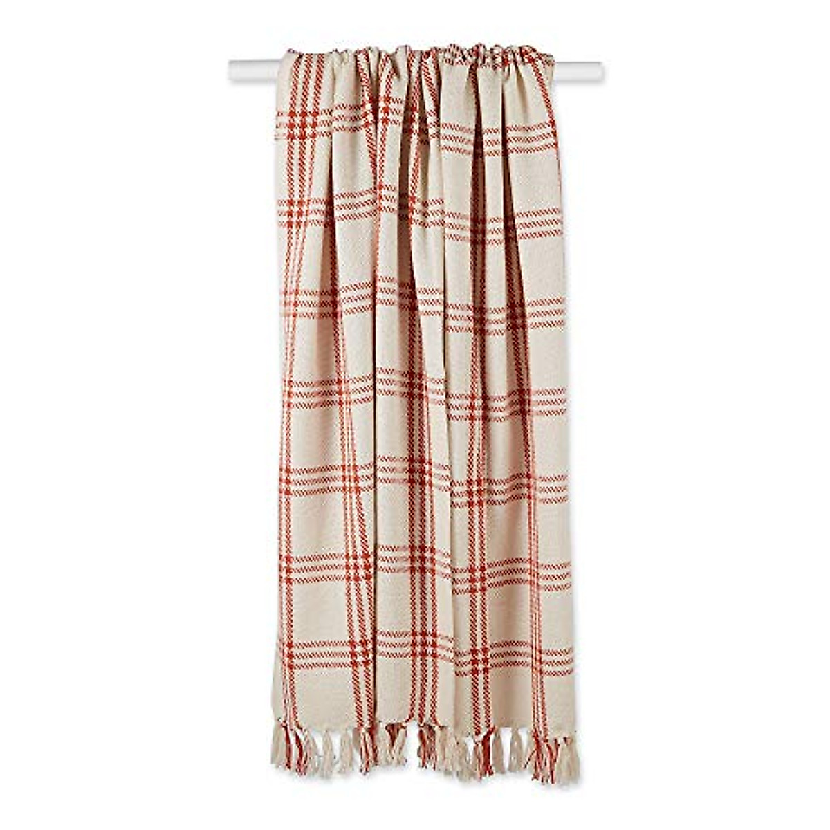 DII Modern Farmhouse Plaid Collection Cotton Fringe Throw Blanket, 50x60, White/Vintage Red