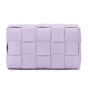 Olivia Miller Women's Fashion Ainsly Lavender Woven Faux PU Leather w Front Flap, Small Cassette Crossbody Bag w Adjustable Shoulder Strap, Casual Trendy Purse Handbag