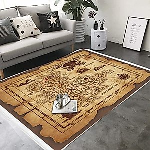 XYHH Area Rug Super Detailed Treasure Map Grungy Rustic Pirates Gold Secret Sea History Theme for Living Room Dining Bedroom playroom Parent-Child Game mat Study Office Decor LTH, White 2, 39x60in