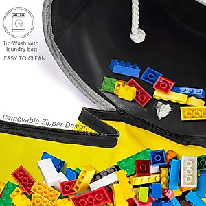 FOUR UNCLES 2-in-1 Toy Storage Basket and Play Mat - Collapsible Durable Floor Toy Activity Chest Organizer with lids -12'' Tall by 15'' Diameter with 52'' Play mat (large)