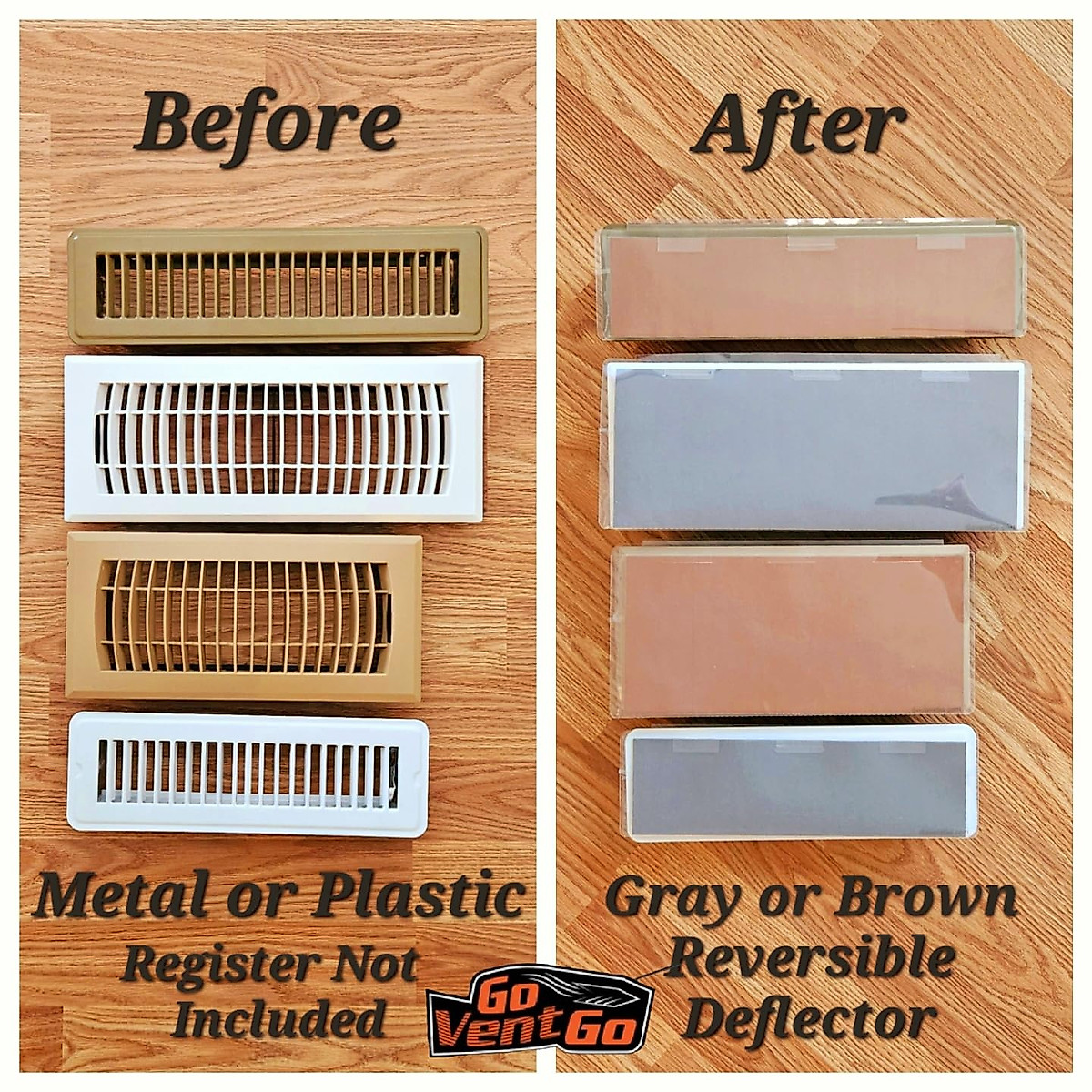 2 Pack GoVentGo Vent Deflector for Floor Registers - Register NOT Included - Opens & Closes Automatically (2 Pack, Size 2x10)