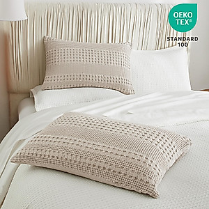 PHF 100% Cotton Waffle Pillow Shams King Size, 2 Pack 20" x 36" Soft Skin-Friendly Pillowcases, No Filling, Aesthetic Woven and Breathable Waffle Weave Pillow Case Covers for Bed, Oatmeal
