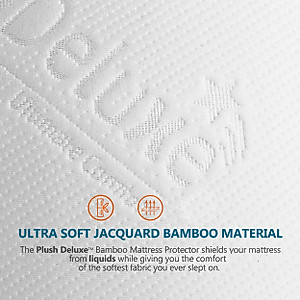 PlushDeluxe Premium Bamboo Mattress Protector – Twin XL Size, Waterproof, & Ultra Soft Breathable Noiseless Washable Bed Mattress Cover for Comfort & Protection - White