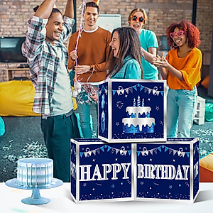 Turypaty 3 Packs Blue Birthday Decorations Boxes for Men Boys, Blue Silver Happy Birthday Balloons Boxes Party Supplies, 16th 18th 21st 30th 40th 50th 60th Bday Cardboard Box Decoration