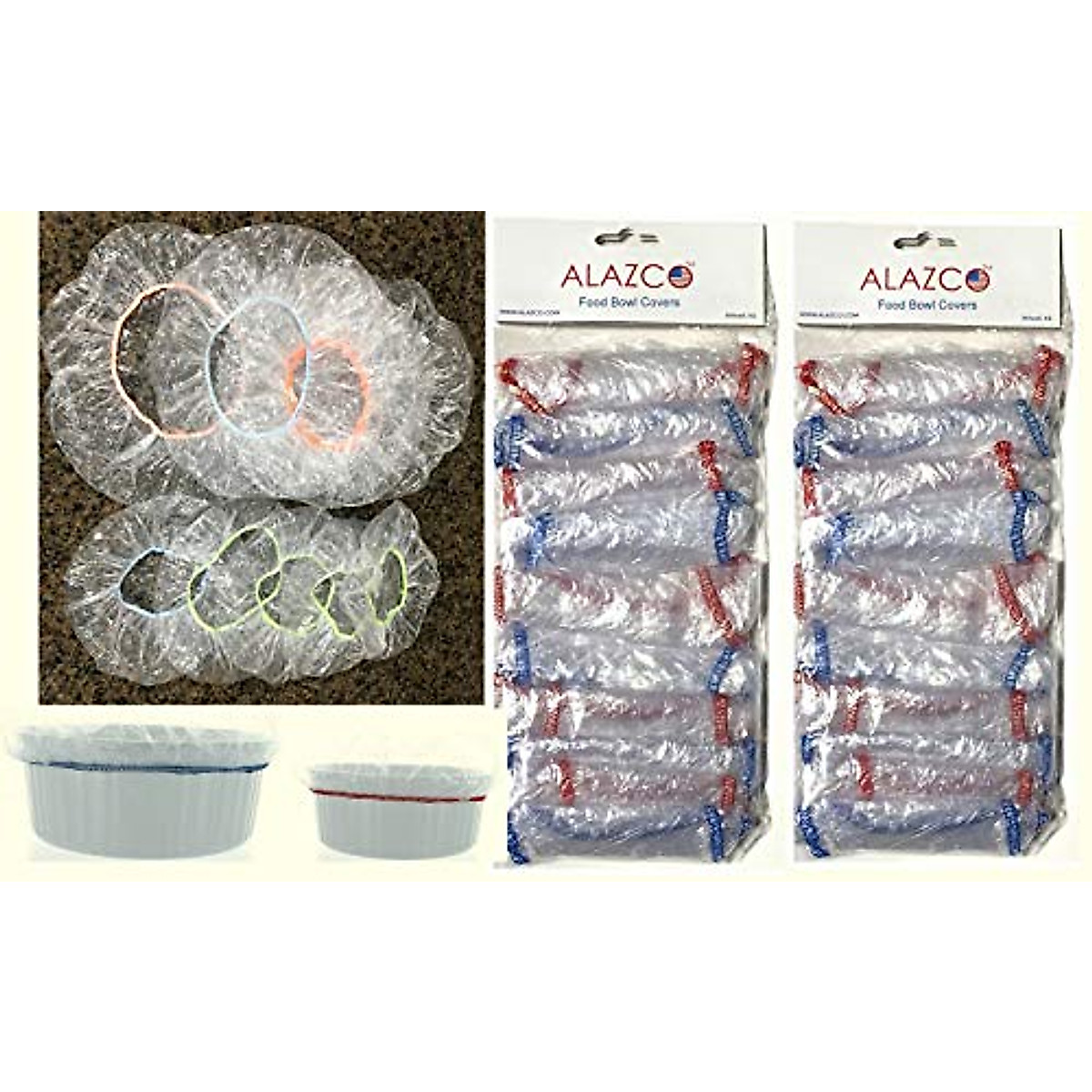 ALAZCO Pack of 20 Reusable Elastic Bowl Covers Clear Plastic 10 Large (up to 13") & 10 Small (up to 10") Bowl/Plate Dish Food Storage Picnic Leftovers