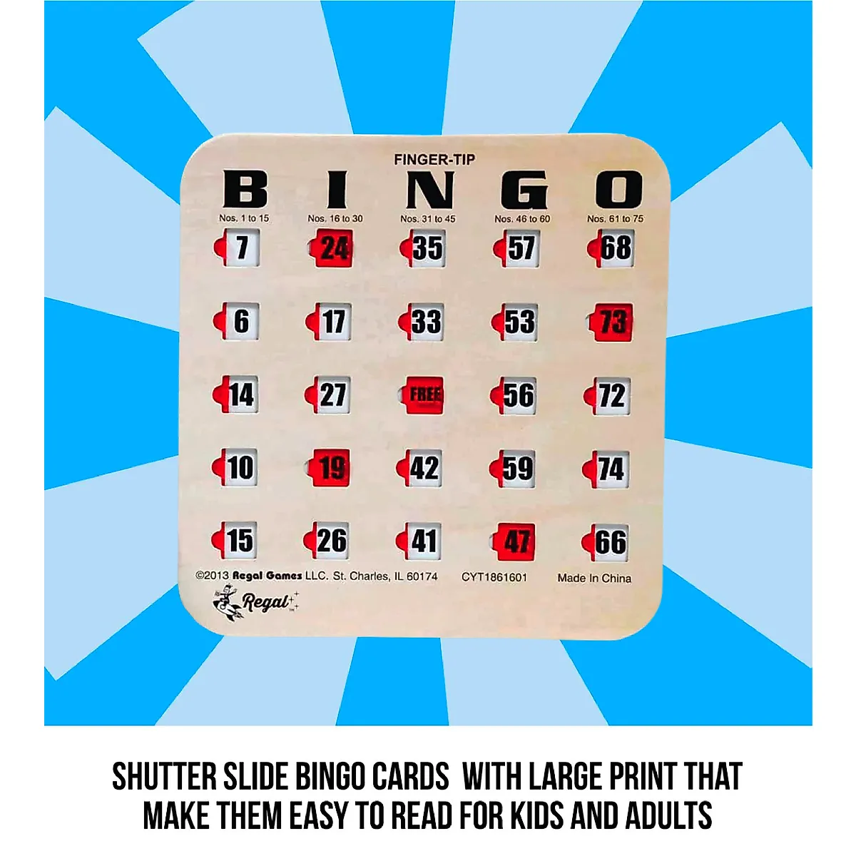 Regal Bingo Bulk Bingo Cards with Sliding Windows - Reusable Large Print Bingo Game Cards for Adults Large Group - 10 Pack, Woodgrain