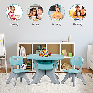 Nova Microdermabrasion Kids Table and 2 Chair Set, 3 in 1 Children Activity Table with Storage for Reading, Train, Art, Crafts