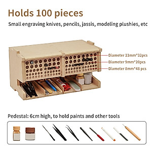 Bucasso Model Tool Storage Rack with 60 Holes, Wooden Paint Organizer, MDF Material, Tool Storage, Brush Storage, Craft Supplies Storage, Brush/Tool Holder, GK6