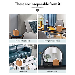 Tissue Box Cover, Jeethemy Square PU Leather Tissue Box Holder, Modern Tissue Case Facial Paper Organizer Dispenser，5X5X5'',Single Brown