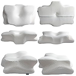 Cervical Pillow for Neck Pain Relief, 2-Way Adjustable Orthopedic Pillow with Cooling Case, Hollow Design Contour Memory Foam Neck Support Pillow for Side, Back and Stomach Sleepers - White