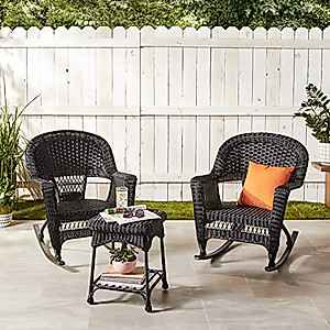 Jeco 3 Piece Rocker Wicker Chair Set, Black
