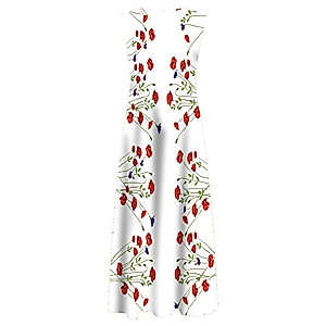 Bodycon Dresses for Women, Semi Formal Dresses Short Women Maxi Dress Large Women's Casual Printing Big Hem Dresswave Round Neck Sleeveless Long Dress Size 8 Dresses with Pockets (L, White)