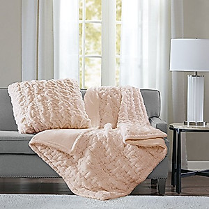 Madison Park Ruched Fur Euro Pillow Blush 25x25