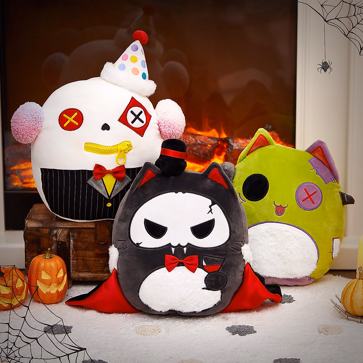 Athoinsu Halloween 2024 Vampire Cat Soft Plush Pillow Toy Crazy Kitty Stuffed Animal Spooky for Kids Nightmare Before Christmas Party Decorations, 12"