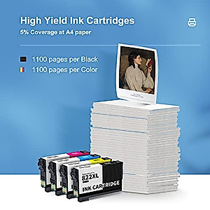 Kolor Expert Remanufactured Ink Cartridge Replacement for Epson 822XL 822 XL T822XL for Epson Workforce Pro WF-3820 WF-4820 WF-4830 WF-4833 WF-4834 Printer (4-Pack)