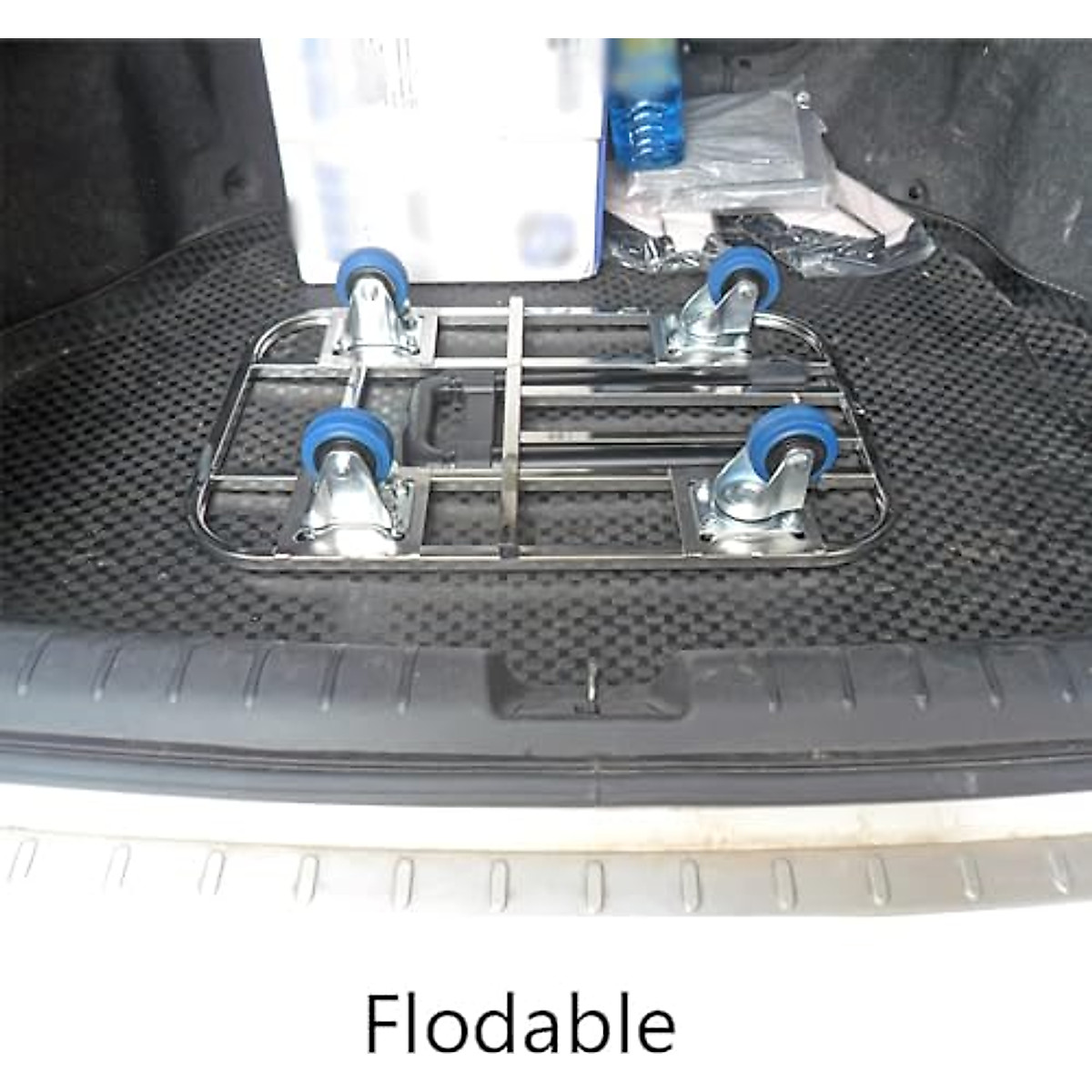 ELEFOCUS Flatbed Hand Cart Square Tube Hollow Out Platform Cart with Telescopic Lever Lightweight (Size:60 * 40-4in Wheels)