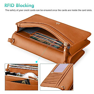 nuoku Women Small Crossbody Bag Cellphone Purse Wallet with RFID Card Slots 2 Straps Wristlet, Brown