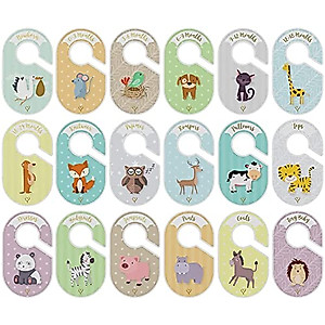 Baby Closet dividers & Baby Clothes Organizer - 18 x Baby Clothes Closet dividers - Neutral Hangers (boy & Girl) - Size & Age Baby Clothes dividers - Cozy Hedgehog