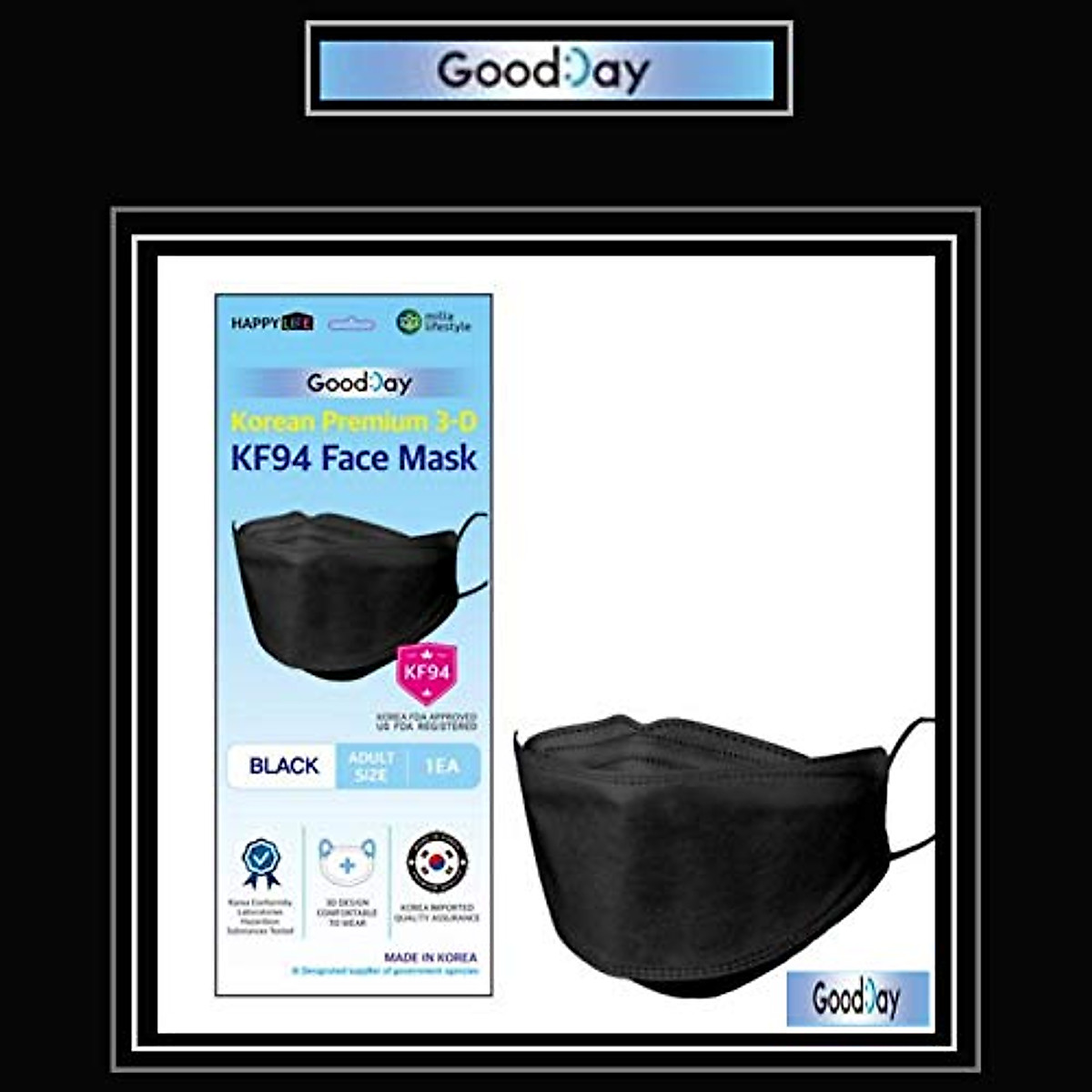 (Pack of 20) (10PCS BLACK,10PCS WHITE Combo set) [Good day] Premium 3D Disposable BLACK AND WHITE KF94 Face Mask, Protective Covering Dust Mask, Individual Packs, Made in Korea.