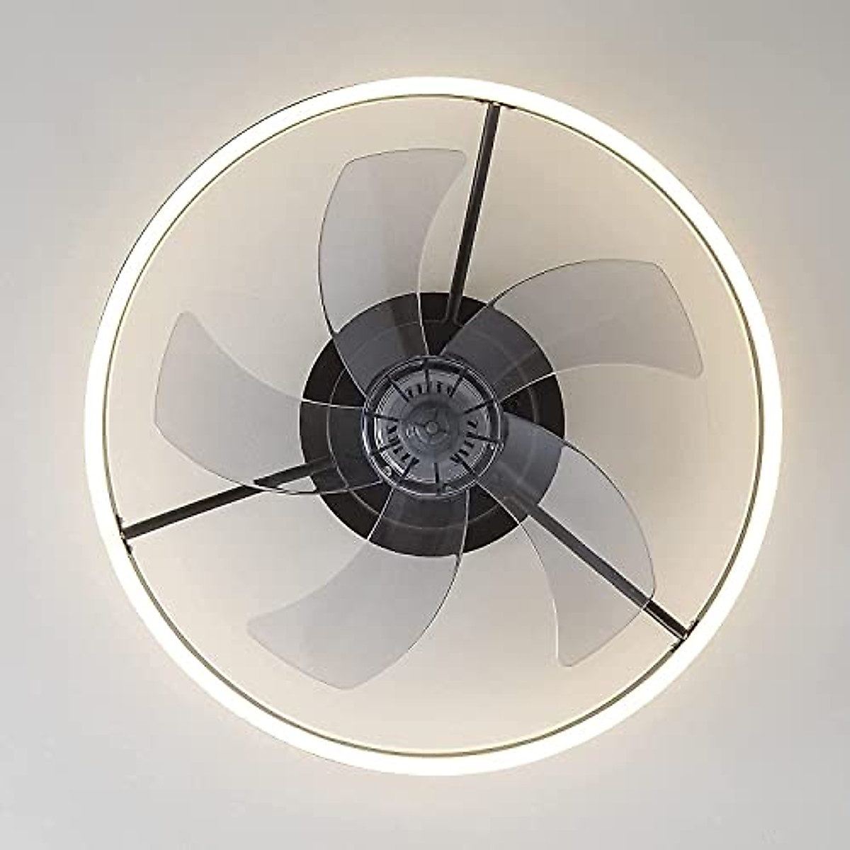 CHANFOK Low Profile Ceiling fan with Light - Modern Flush Mount Enclosed Ceiling Fan 19.7" LED Dimmable Bladeless Ceiling Fans with Remote Control,Smart 3 Light Color and 6 speeds(Black)