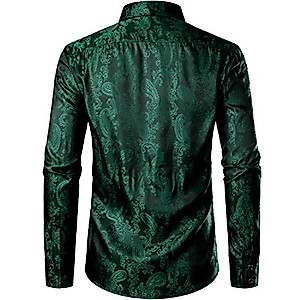 ZEROYAA Men's Paisley Jacquard Slim Fit Long Sleeve Button Up Dress Shirt for Party Prom ZLCL28-Emerald Small