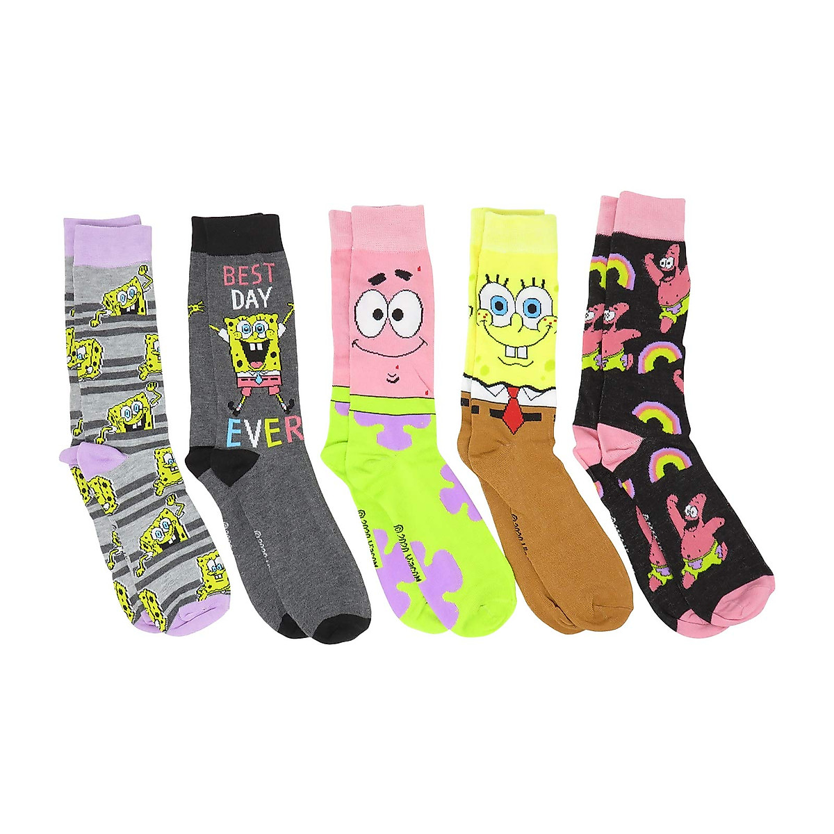 Hyp Spongebob Squarepants Patrick Characters Men's Crew Socks 5 Pair Pack