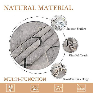 ColorBird Embroidery Checkered Tassel Tablecloth Heavy Weight Cotton Linen Plaid Dust-Proof Table Cover for Kitchen Dinning Tabletop Decoration (Rectangle/Oblong, 55 x 70 Inch, Gray/White)
