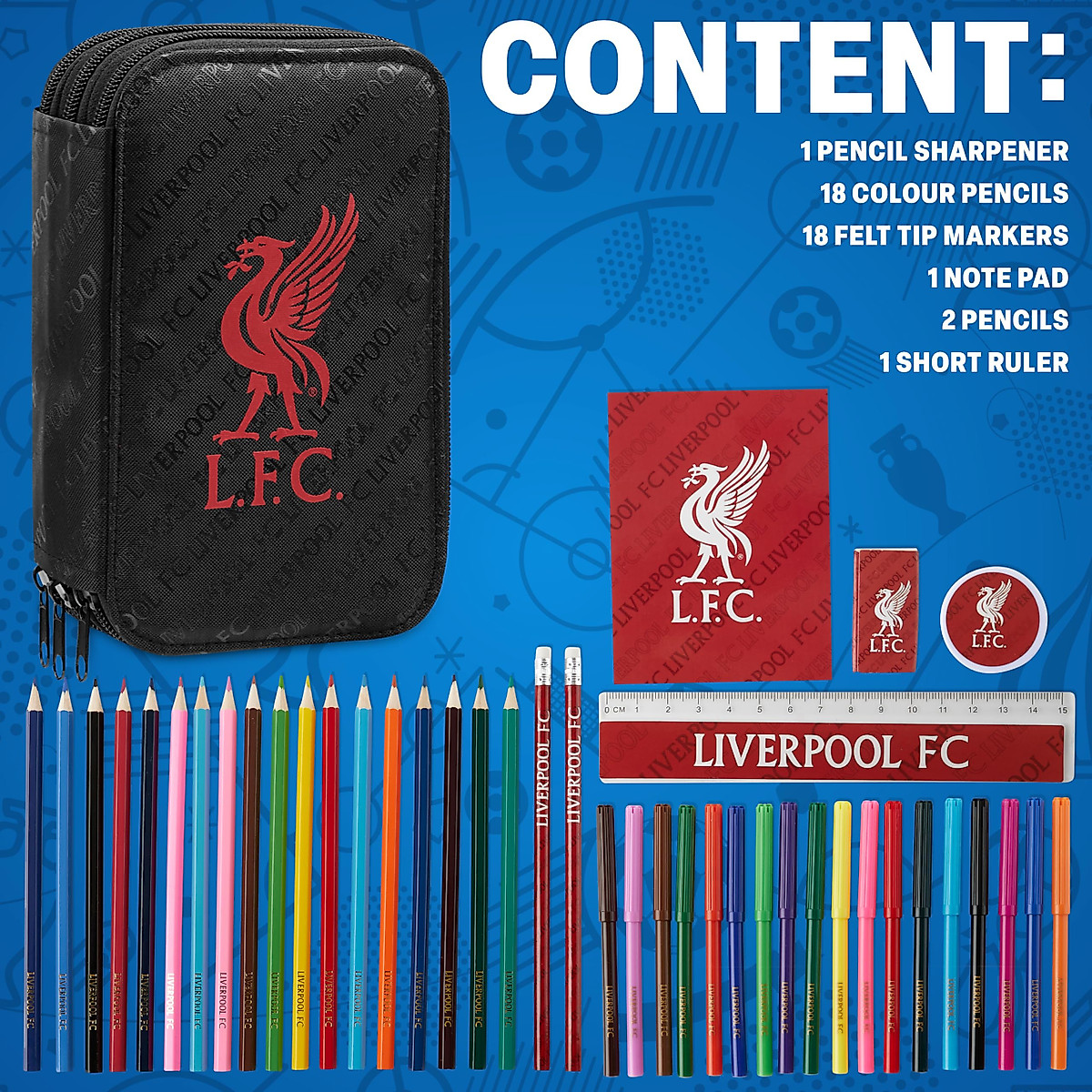 Liverpool F.C. Filled Pencil Case, Colouring and Stationery Set - School Supplies, Black/Red