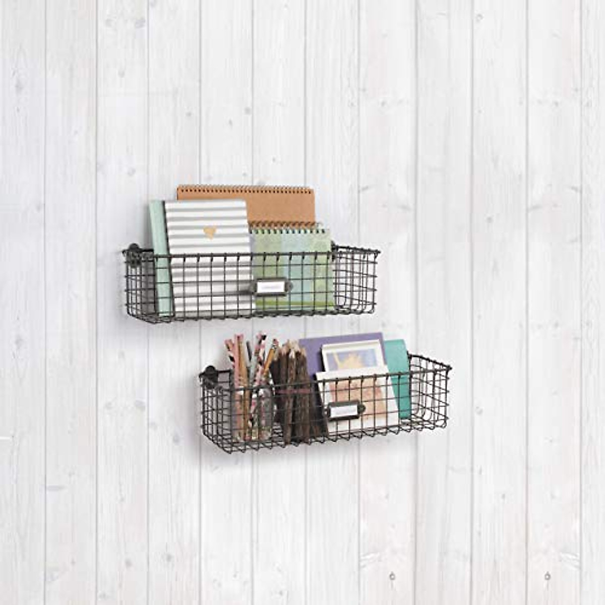 Spectrum Diversified Vintage Basket, Rustic Farmhouse Kitchen Cabinet & Pantry, Wall-Mounted Storage & Organization, 6x18.5x5.2 Inch (Pack of 1), Industrial Gray