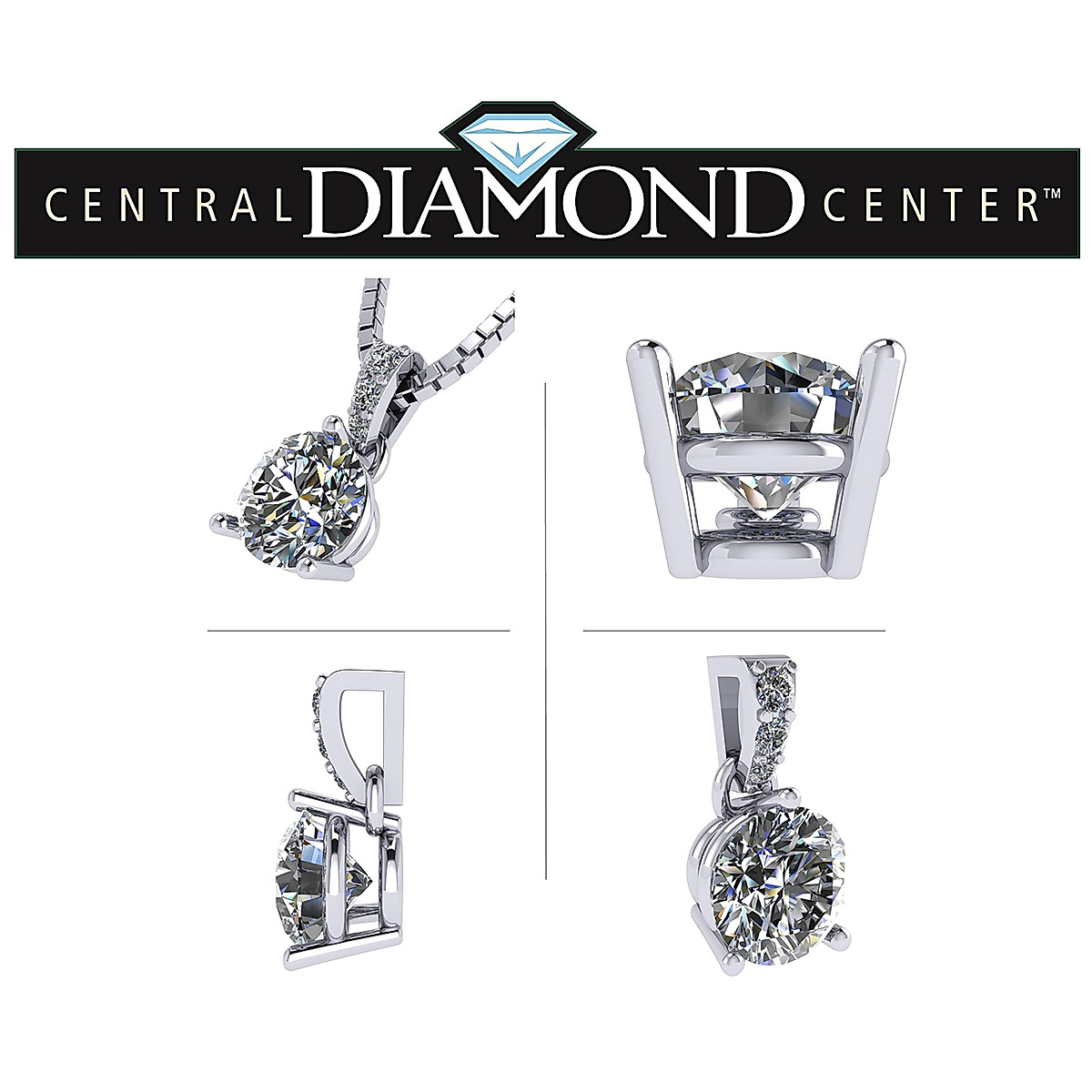 Central Diamond Center 3 Prong Round Solitaire Simulated Diamond Necklace in Sterling Silver & Zirconia - 2.00ct White
