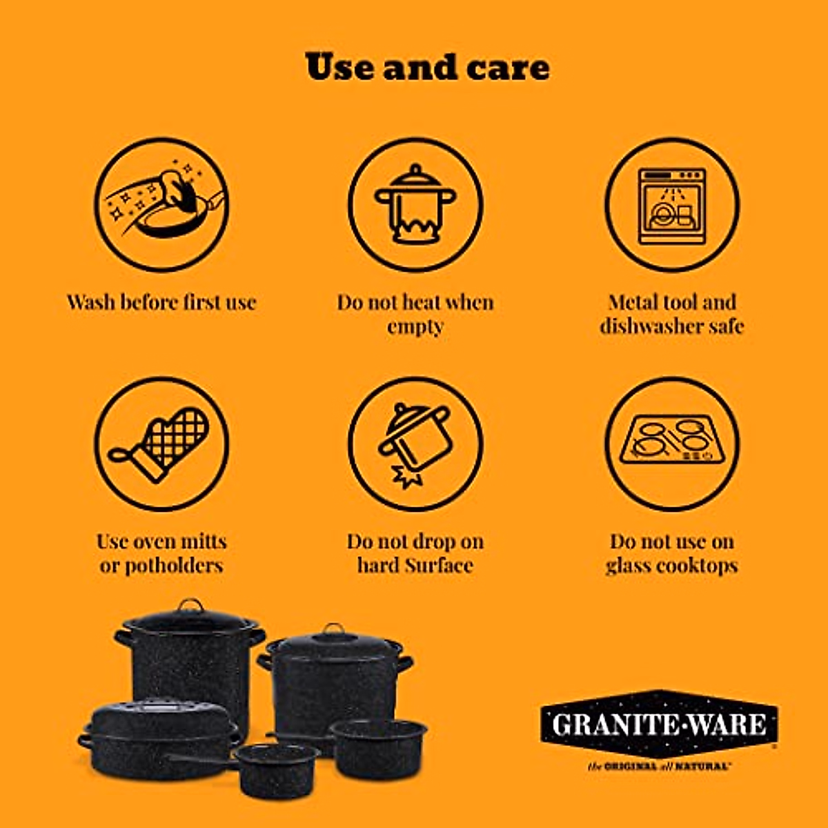 Granite Ware Enamel on Steel 15.5-Quart Water Bath Canner with lid & Jar Rack, Multiuse Pot, Resistant & Easy to Clean