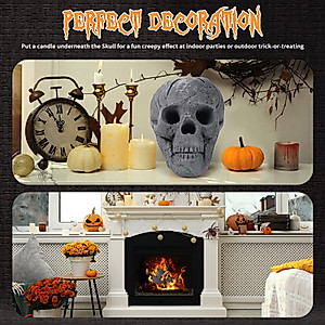 Fireproof Fire Pit Skulls Log, Imitated Human Skull Fire Logs for Indoor or Outdoor Fireplace, Bonfire, Campfire, Waterfire, Firepit Halloween Decor, Ceramic Fibers, 9 Inch - Gray