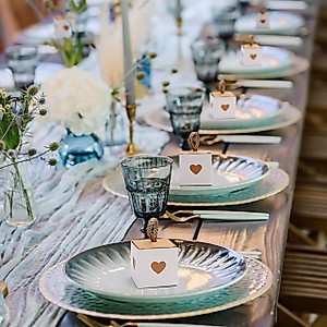 BELLE VOUS 50 Pack Mini White & Brown Heart Gift Boxes - 2 x 2 x 2 inch Wedding & Party Favor Paper Candy Kraft Boxes with Cute Twine Handles