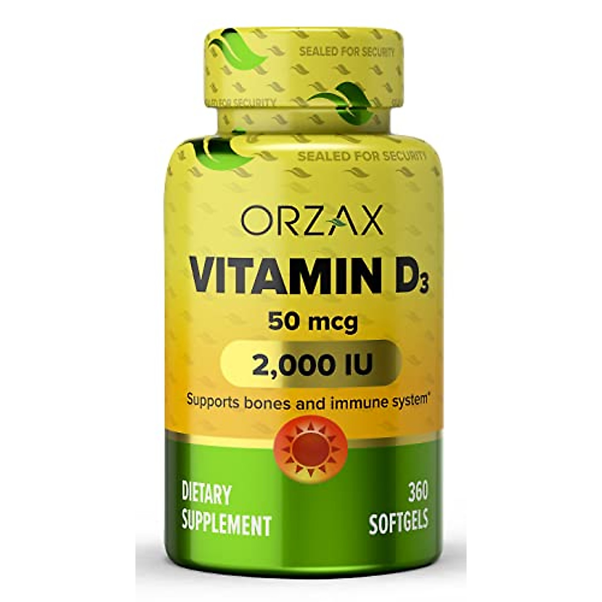 ORZAX Vitamin D3 2000 iu Softgels, 360 Days Supply, Supports Immune System & Bone Healths, Mood Booster D3 Vitamin, Gluten-Free, 50 mcg, 360 Mini Softgel