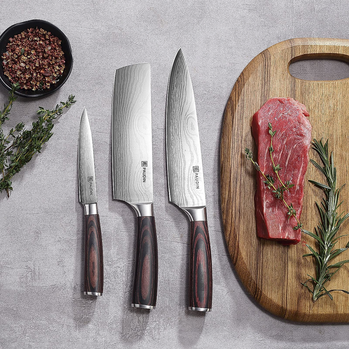 PAUDIN Nakiri Knife, Chef's Knife and Utility Knife