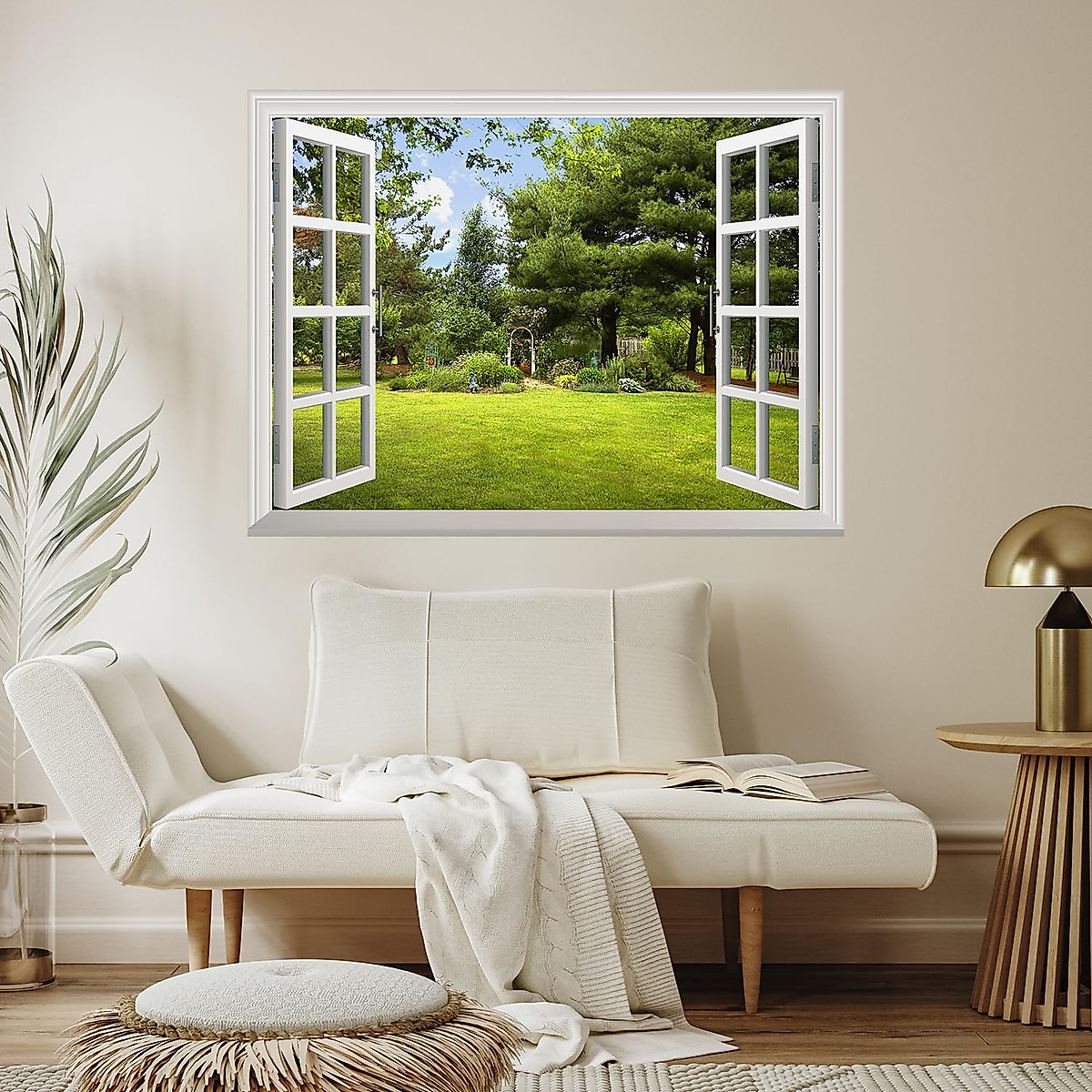 wall26 Removable Wall Sticker/Wall Mural -Beautiful Garden View Out of The Open Window Creative Wall Decor - 24 Inchx32 Inch