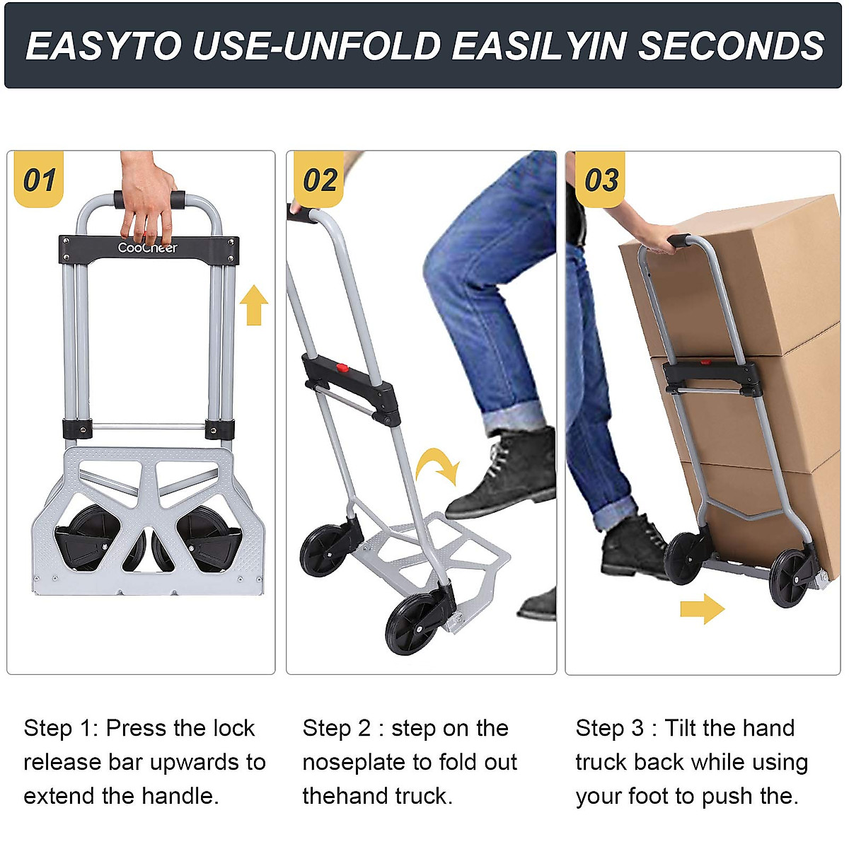 220lbs Capacity Folding Hand Truck and Dolly, Portable Heavy Duty Aluminum Two-Wheel Luggage Cart for Travel and Office Use (US Stock)