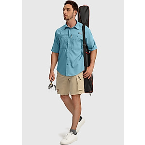 Men's Fishing Shirts with Zipper Pockets UPF 50+ Lightweight Cool Short Sleeve Button Down Shirts for Men Casual Hiking(Capri, 3X-Large-New)