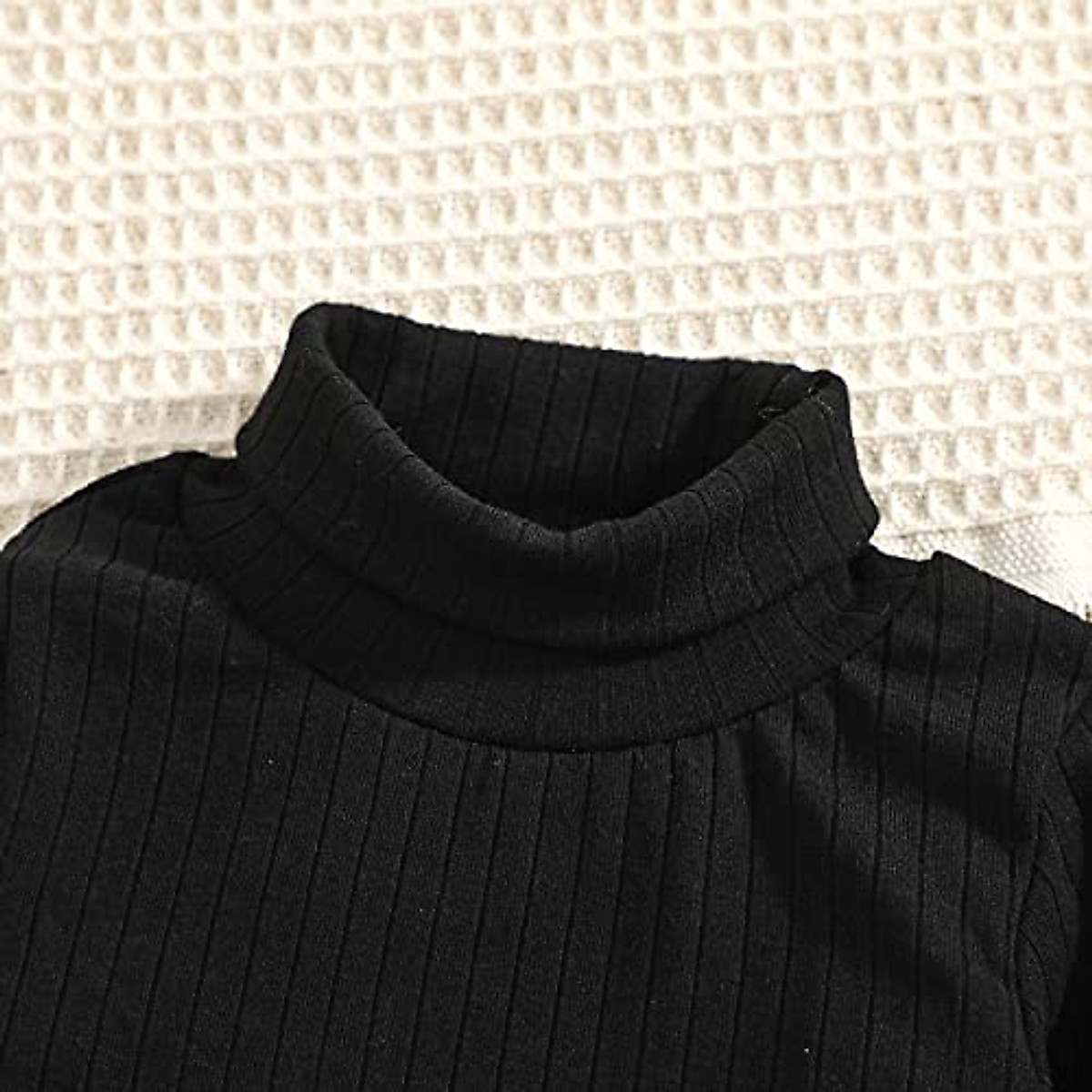 oneflow Newborn Infant Baby Boy Girl Fall Outfit Turtleneck Bodysuit Shirt Long Sleeve Romper Top Basic Solid Warm Clothes (12-18 Months,Black Turtleneck)