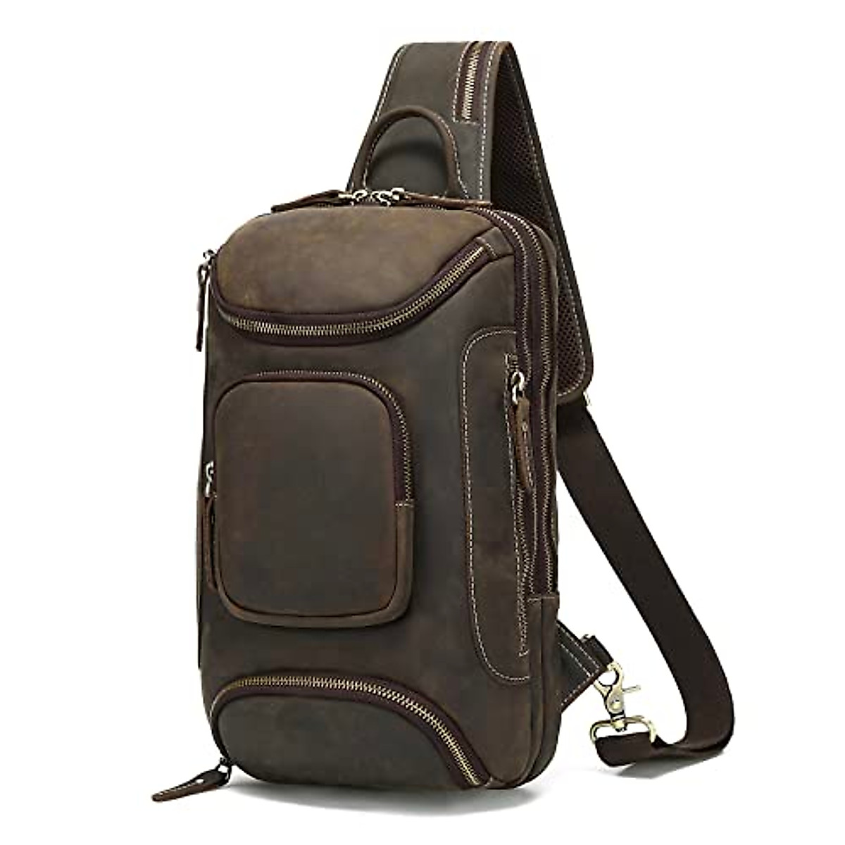 Hespary Leather sling bag crossbody shoulder backpack daypacks for men travel hiking fit 12.9" ipad
