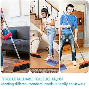 PHYEX 2-Pack Broom and Dustpan Set for Sweeping Indoor, Broom Dustpan with 48" Long Handle, Broom with Dustpan Combo Set(Purple)