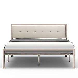 Nazhura Queen Size Bed Frame Steady Steel Platform with Fabric Headboard/Footboard (Champagne Color Frame)